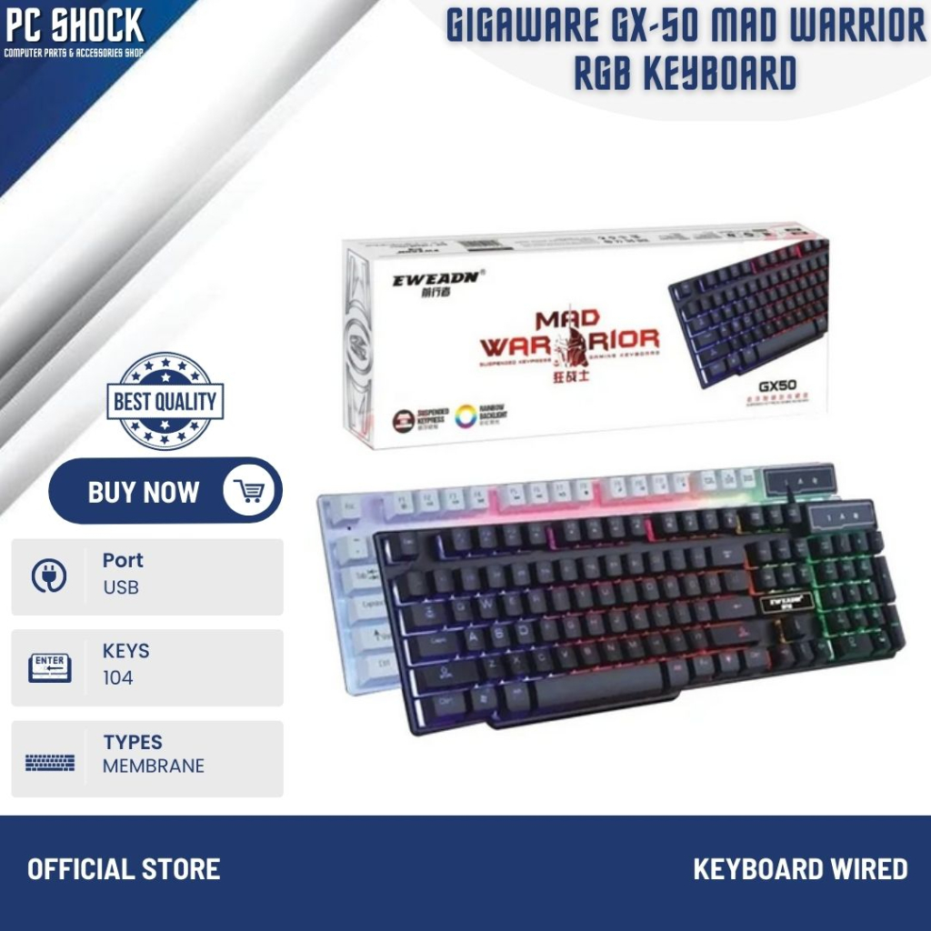 GIGAWARE GX50 MAD WARRIOR SUSPENDED KEY-PRESS RGB USB KEYBOARD | Shopee ...