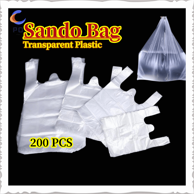 200pcs Transparent Plastic Shopping Bag With Handle Packaging Plastic ...