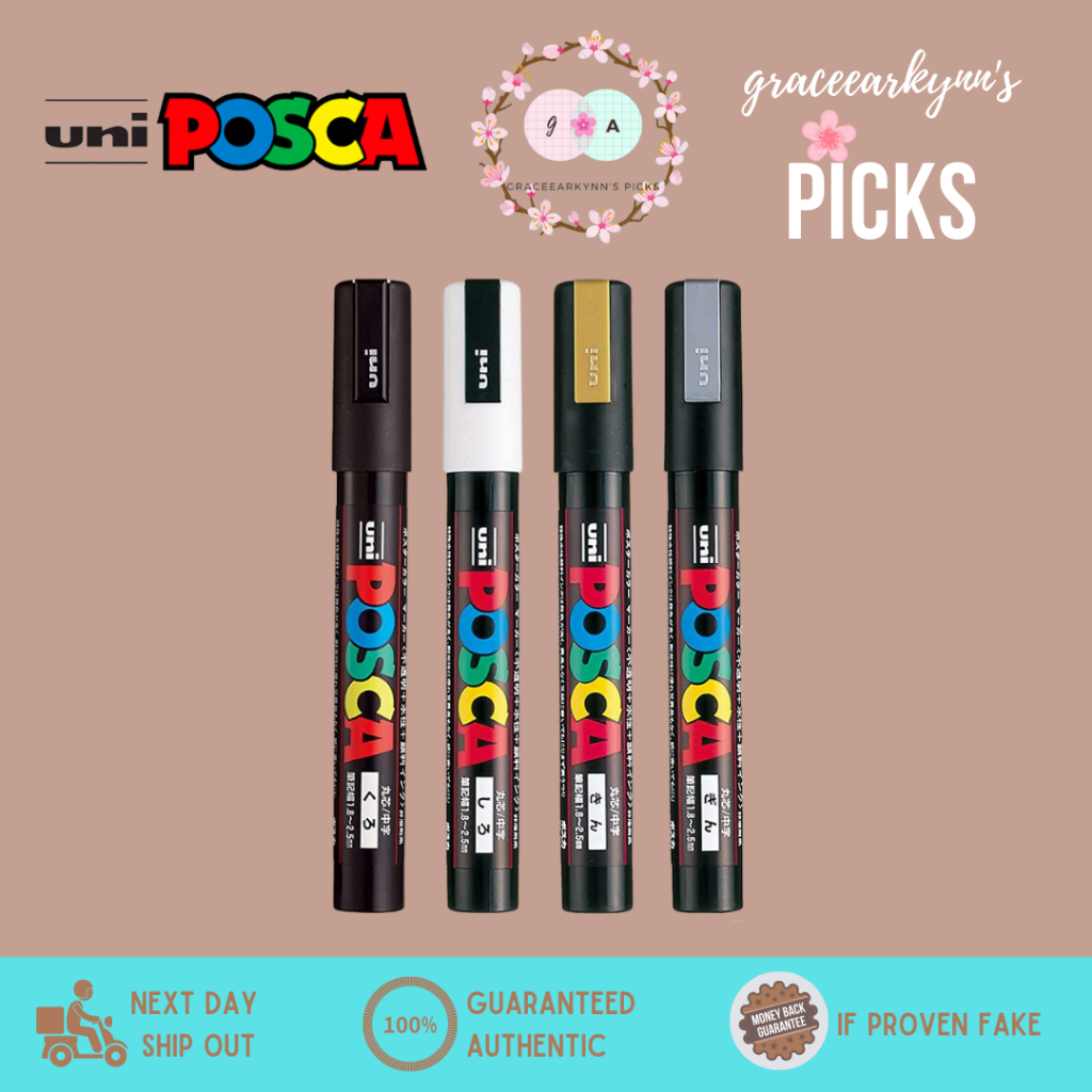 Uni Posca Color Marker Monotones PC-1M PC-3M PC-5M PC-8K PC-17K Black ...