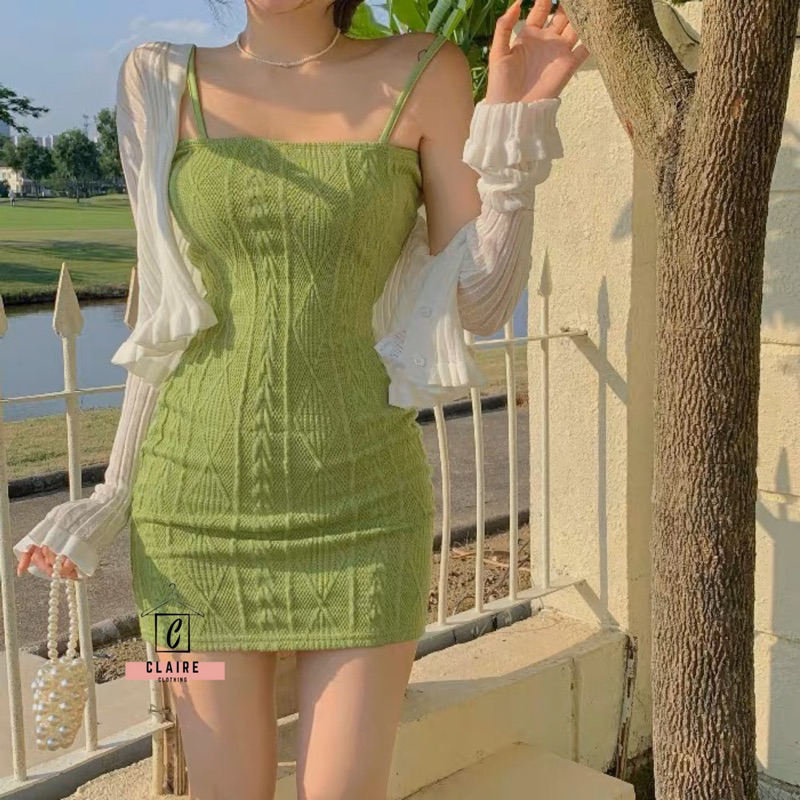 Claire Textured Knit Diamond Bodycon String Dress 12192# | Shopee ...