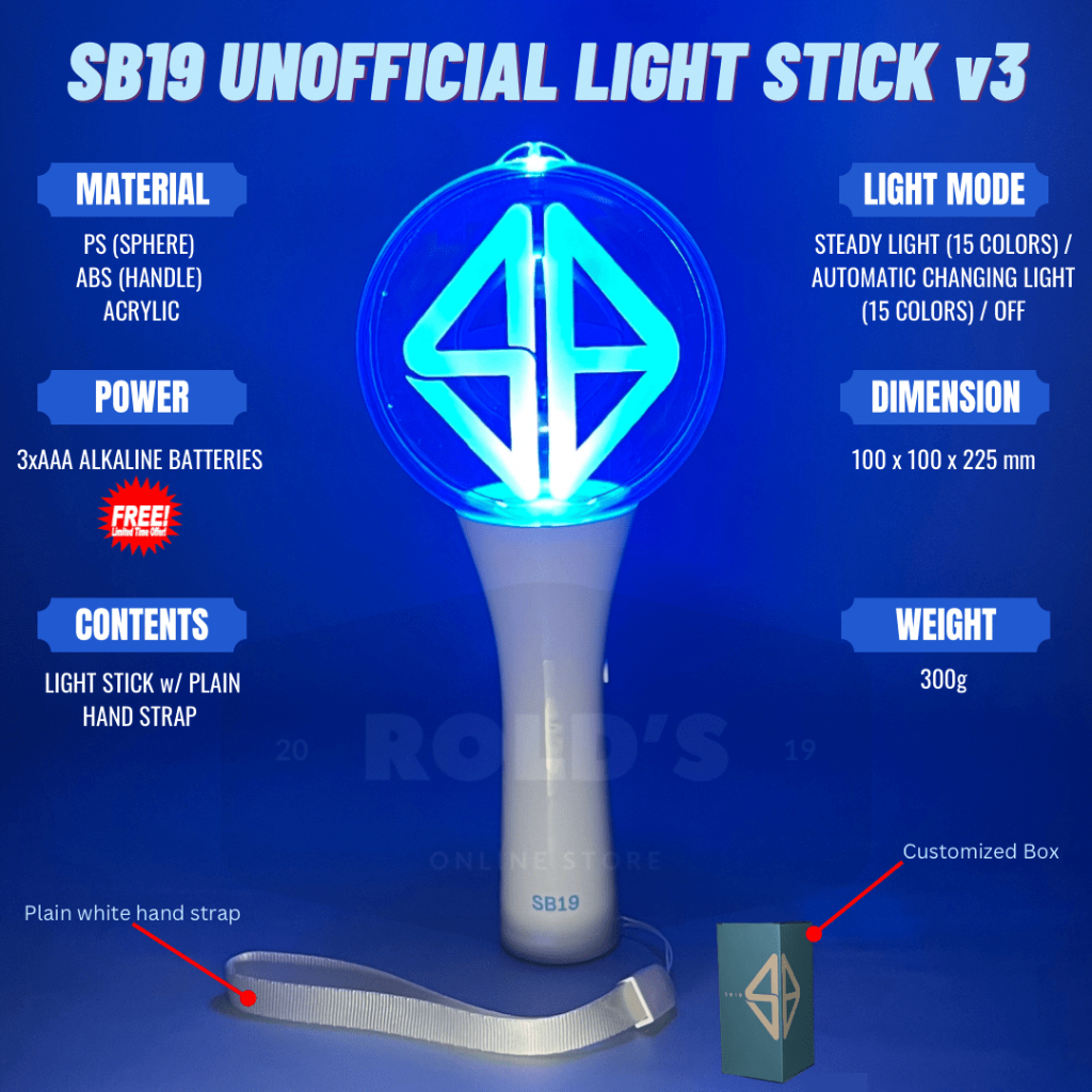 SB19 Unofficial Light Stick v3 15-color LED with box and freebies ...