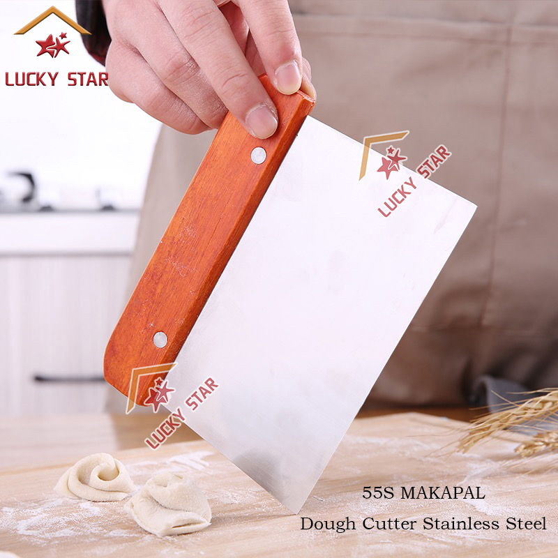 0553# Dough Cutter Scraper Wooden Handle Stainless Steel Dough Cutter ...