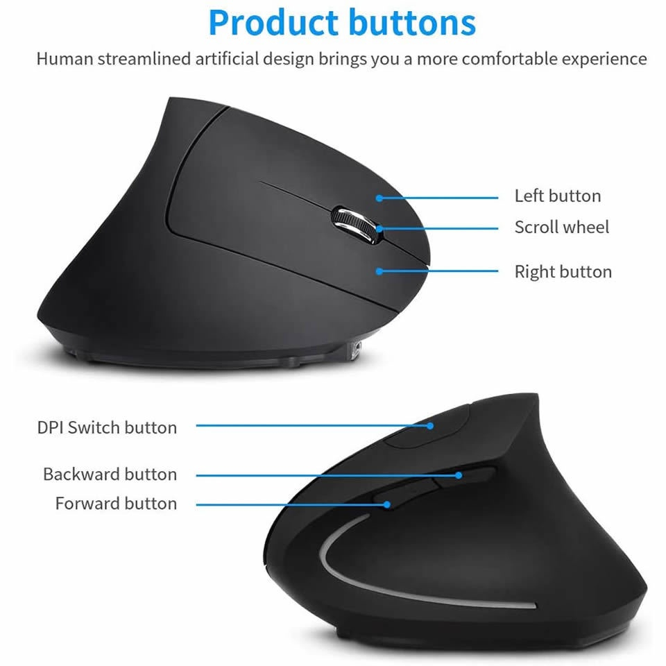 2.4G Ergonomic Vertical Mouse Wireless 2400DPI USB Optical Computer ...