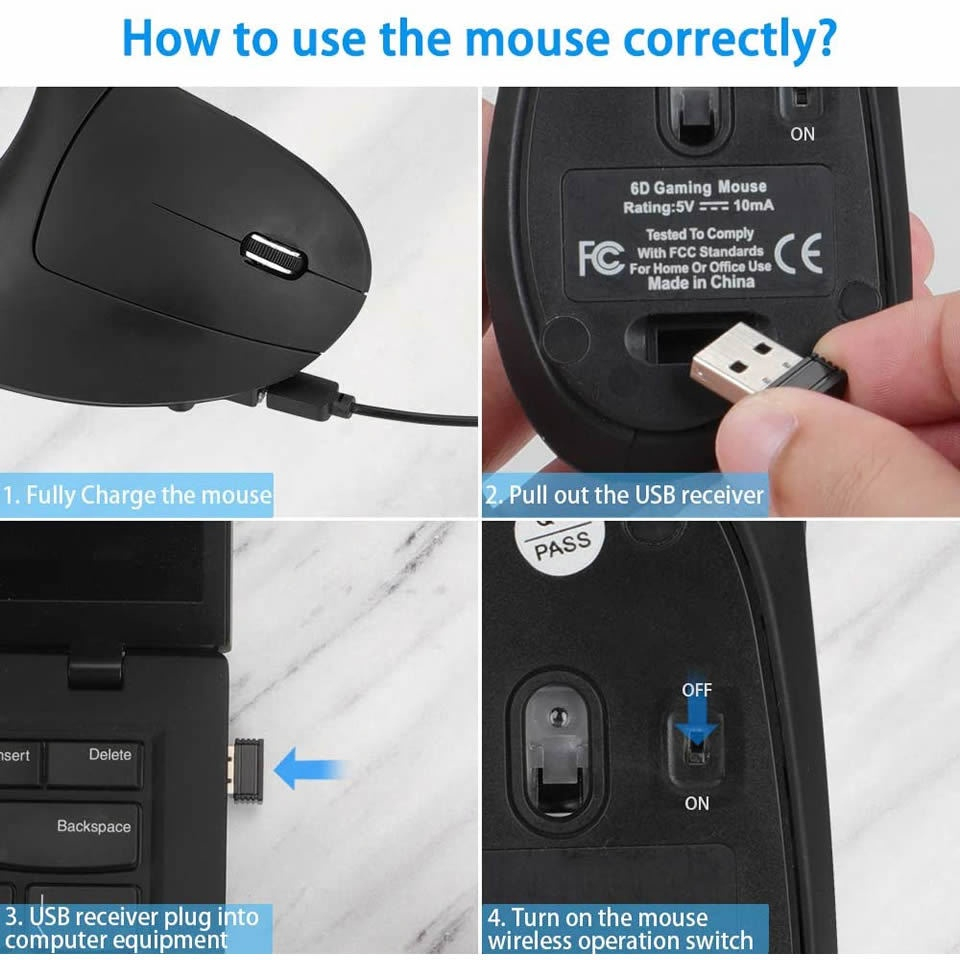2.4G Ergonomic Vertical Mouse Wireless 2400DPI USB Optical Computer ...