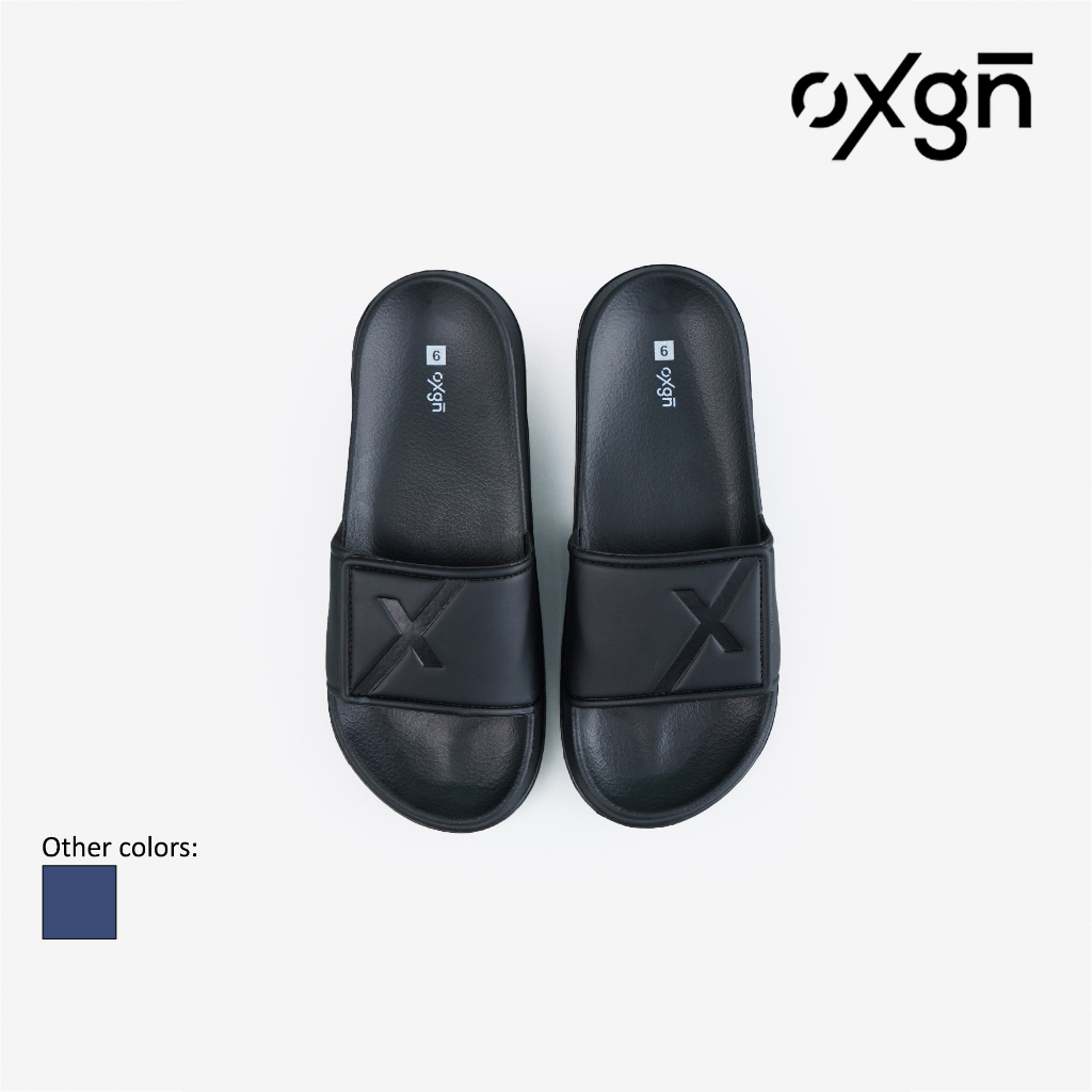 OXGN X Debossed Logo Velcro Slides For Men (Black/Navy Blue) | Shopee ...