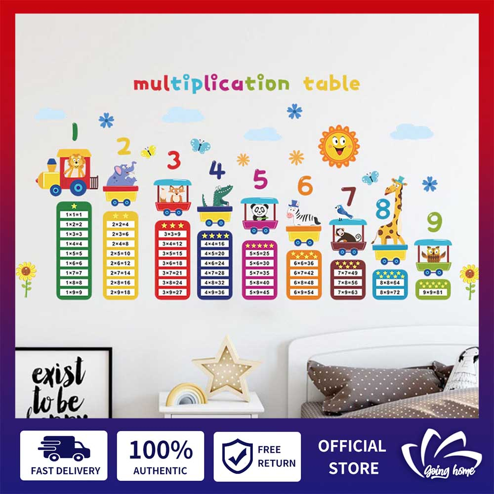 Multiplication Table Wall Stickers Cartoon Animals Education Math ...