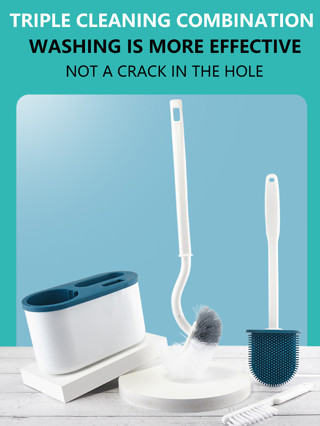Toilet Brush 3 in 1 Set Wall-mounted Multifunction Silicone Bathroom ...