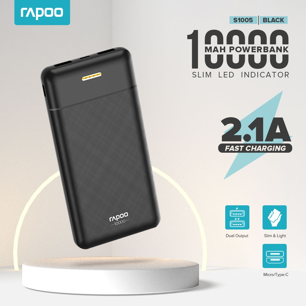 Rapoo Original 12W Powerbank 2 Input and 2 Ouputs 5V 2A Power Bank ...
