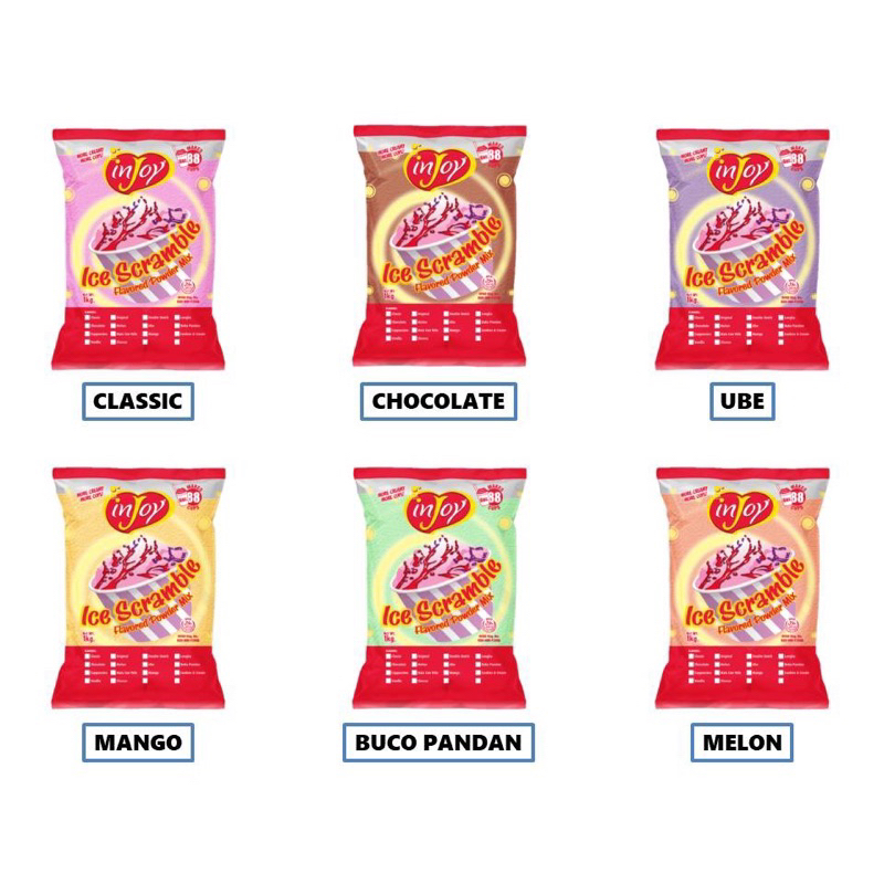 inJoy Ice Scramble Powder Mix 1kg (Classic,Chocolate,Melon,Buco Pandan ...