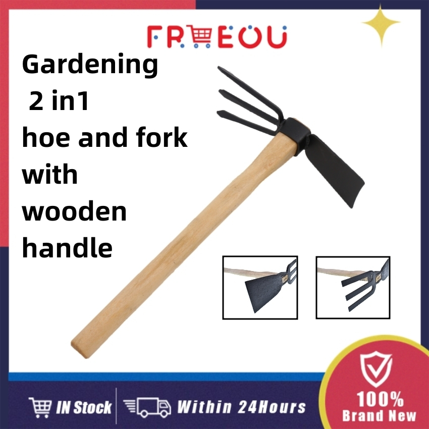 Garden Two Way Pick Hoe Dual-use Iron Hoe and Fork with Wooden Handle 2 ...