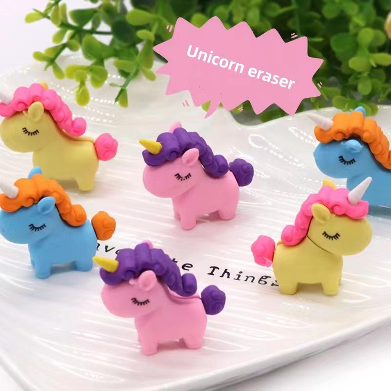 Cute Mini Eraser Unicorn Rubber Dinosaur Correction Animal Cartoon ...