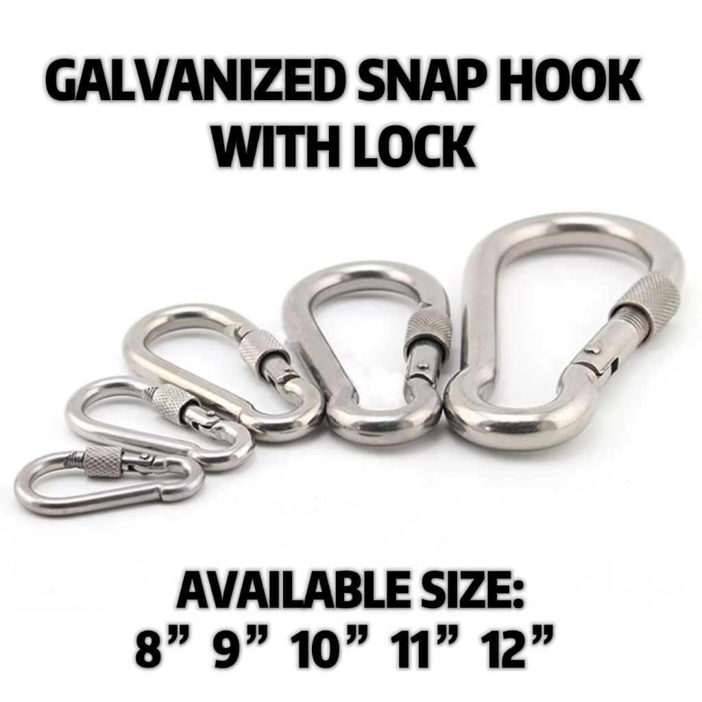 GALVANIZED SNAP HOOK CARABINER HEAVY DUTY METAL W/ LOCK NUT 8" 9" 10" 11" 12" | Shopee Philippines