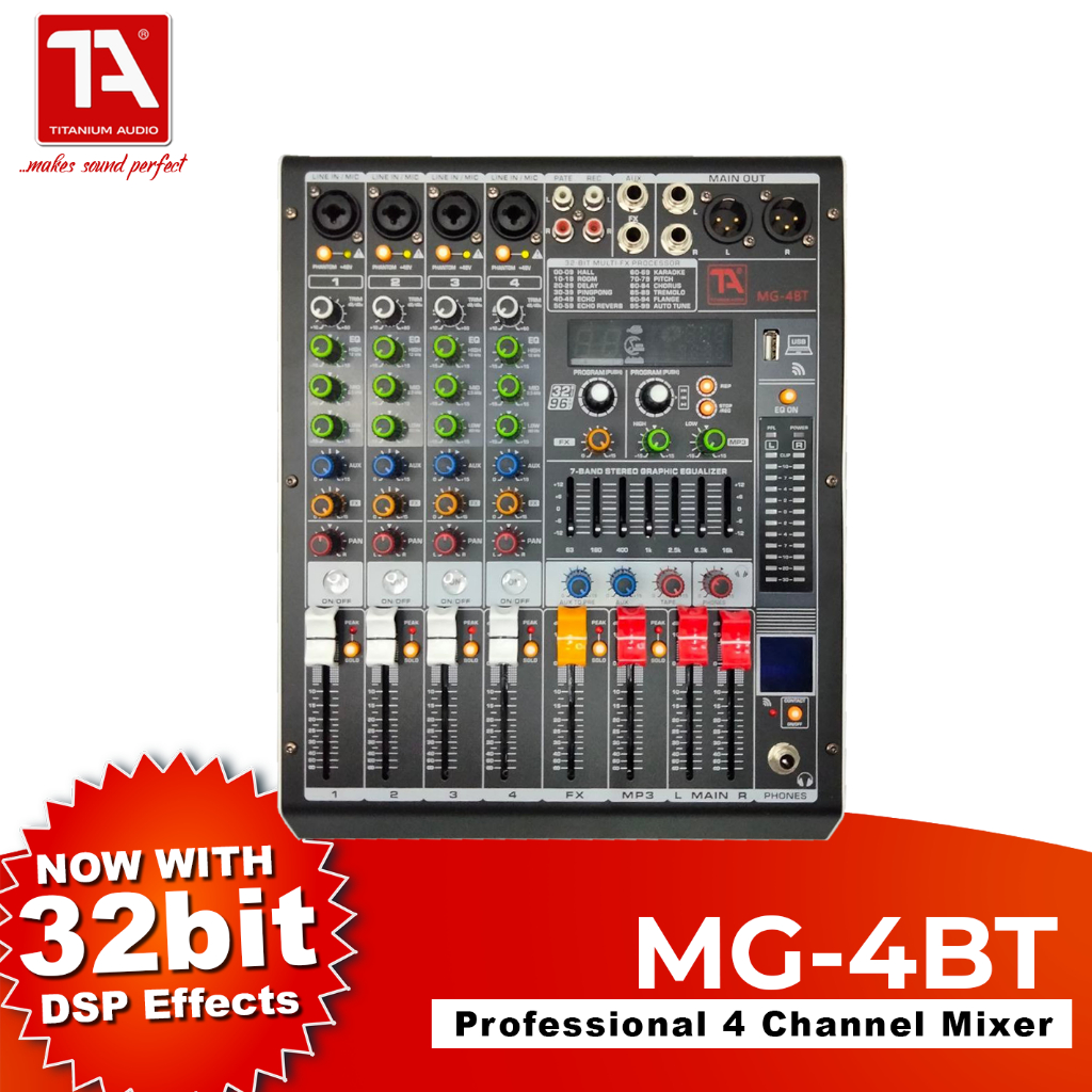 Titanium Audio MG-4BT Mixer / Professional 4 Channel Mixer / 32-BIT DSP ...