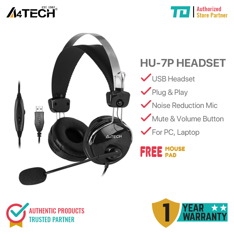 A4Tech HU-7P USB Type Headset | Noise Reduction Mic | Volume Mute ...