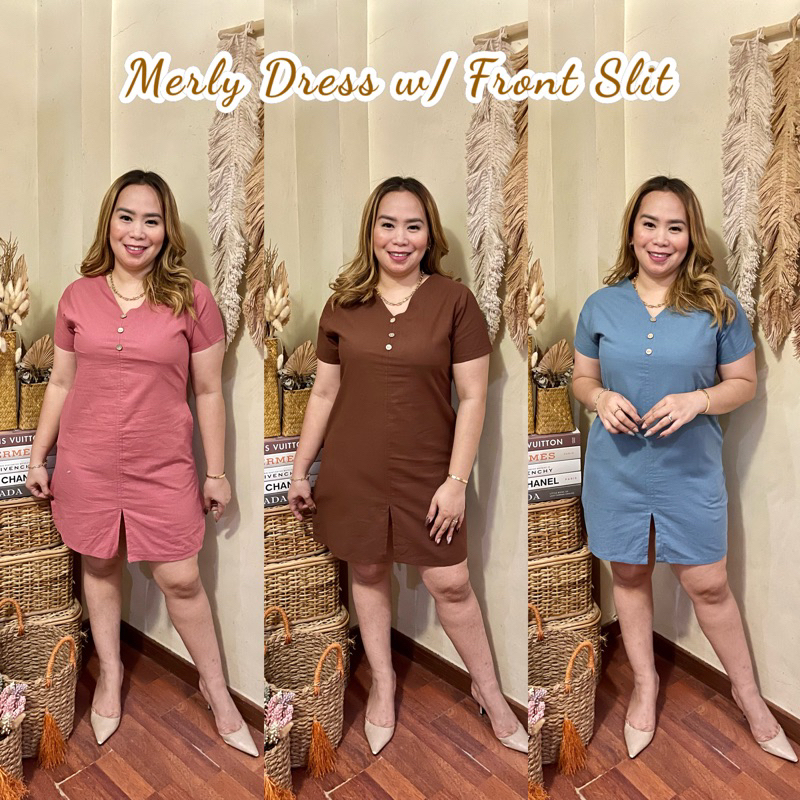 MERLY DRESS WITH FRONT SLIT & POCKETS | RITCHROXRTWSHOP | Shopee ...