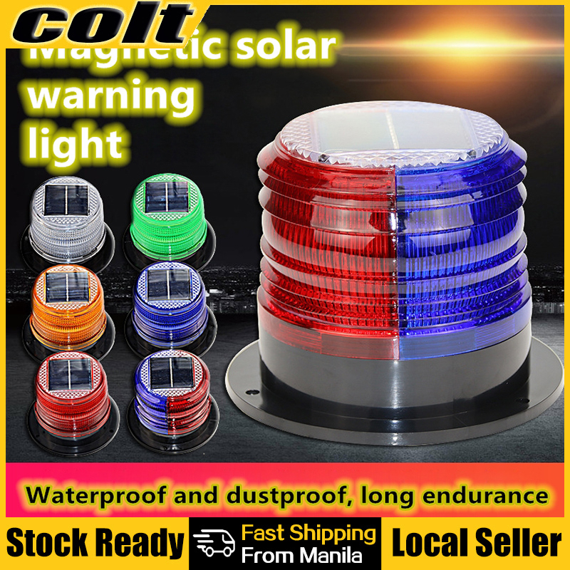 Solar Powered LED Traffic Strobe Warning Lights Flicker Beacon Road ...