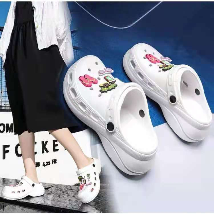 New korean style Crocs platform flat sandals Thick bottom slippers with ...