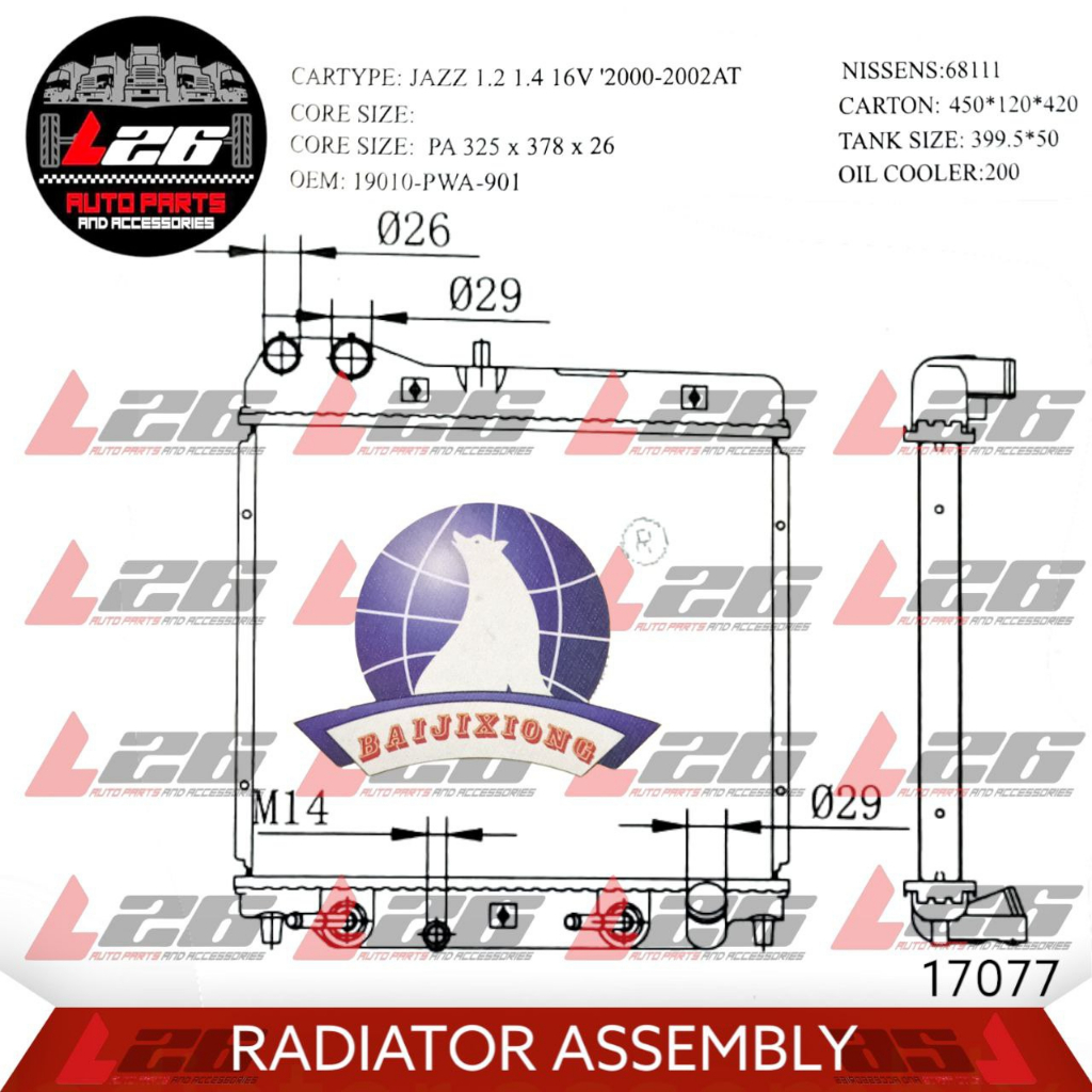 17077 Honda Jazz L14A Radiator Assembly A/T 1ROW 19010-PWA-901 (Polar ...