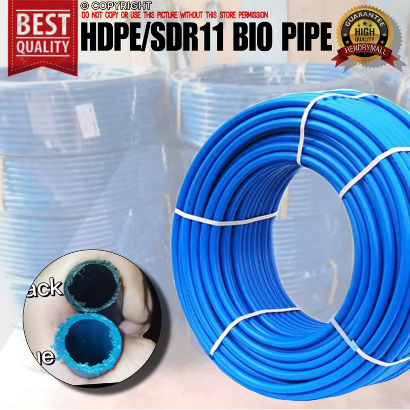 1 ROLL 100 METERS BLUE BIO HDPE HOSE PIPE SDR 11 1/2 *20mm WATERLINE AND WIRINGS | Shopee ...
