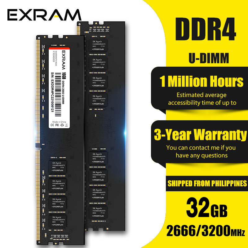 EXRAM RAM DDR4 2666Mhz 3200MHz 32GB U-DIMM Gaming Memory Internal ...