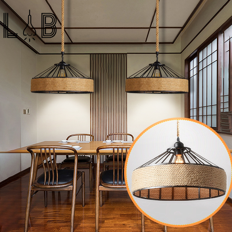 Pendant Light American Country Retro Hemp rope E27 Chandelier for ...