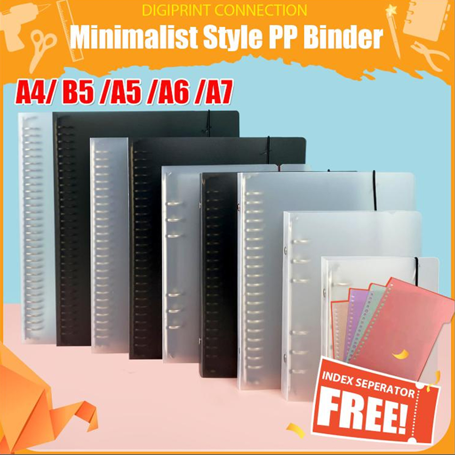 Minimalist PP Binder Japan style A6/ A5 /B5 /A4 /A7 Stationary Binding ...