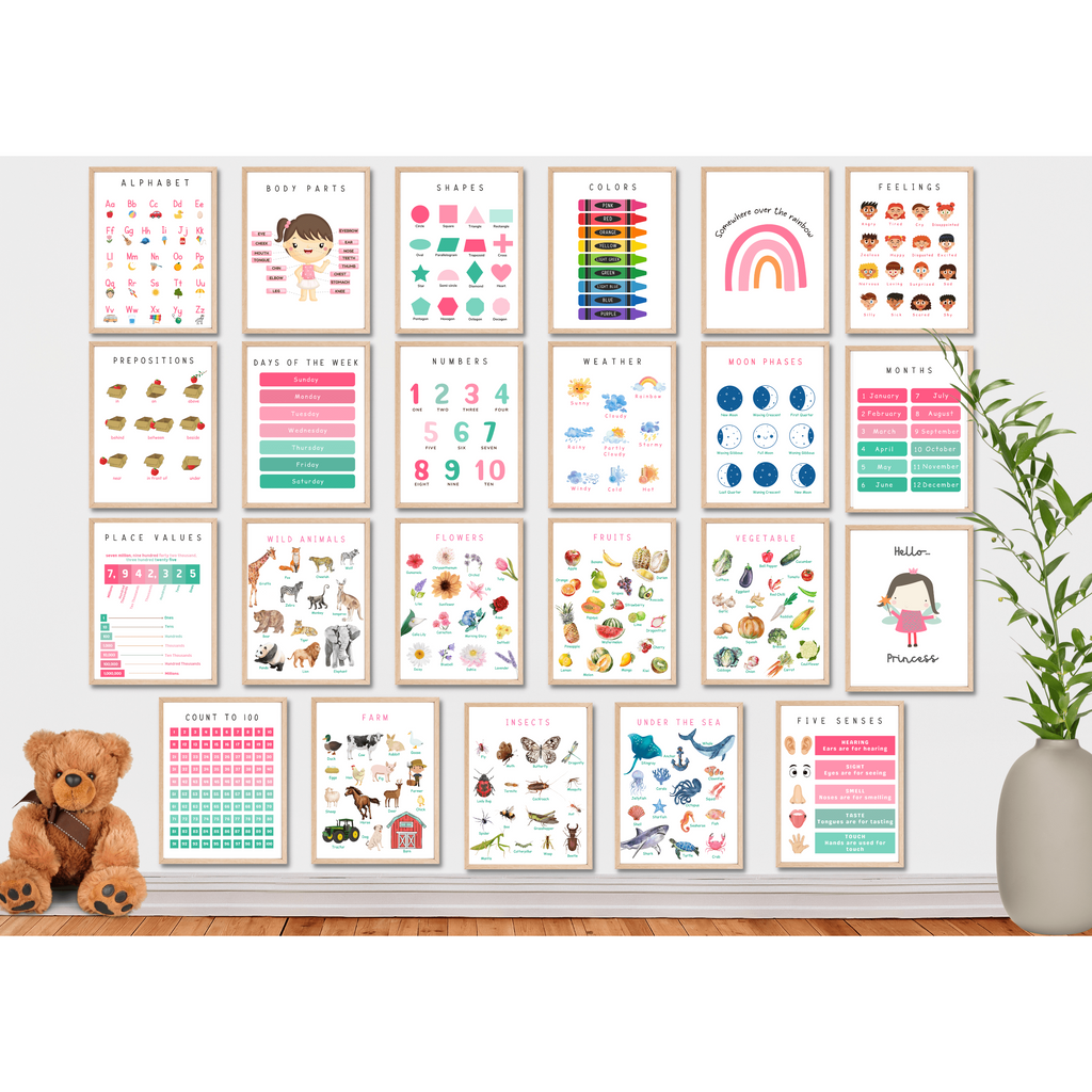 Cute Pink Laminated Educational Poster, Chart for kids toddler ...