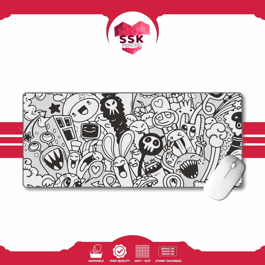 Doodle Art Extended Mousepad | Black White Doodle Art Long Mousepad ...