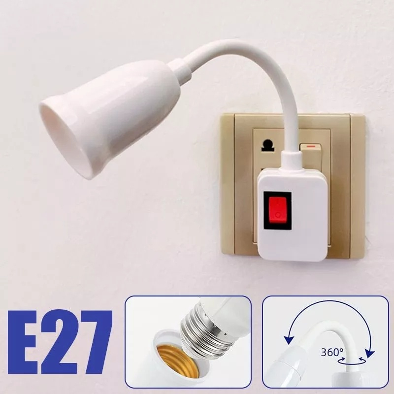 E27 Lamp Bulb Extension Holder Night Light With Switch Plug-in Flexible ...