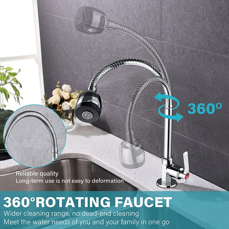 Kitchen Faucet Sink Wall Mounted Faucet 360°Flexible Single Cold ...