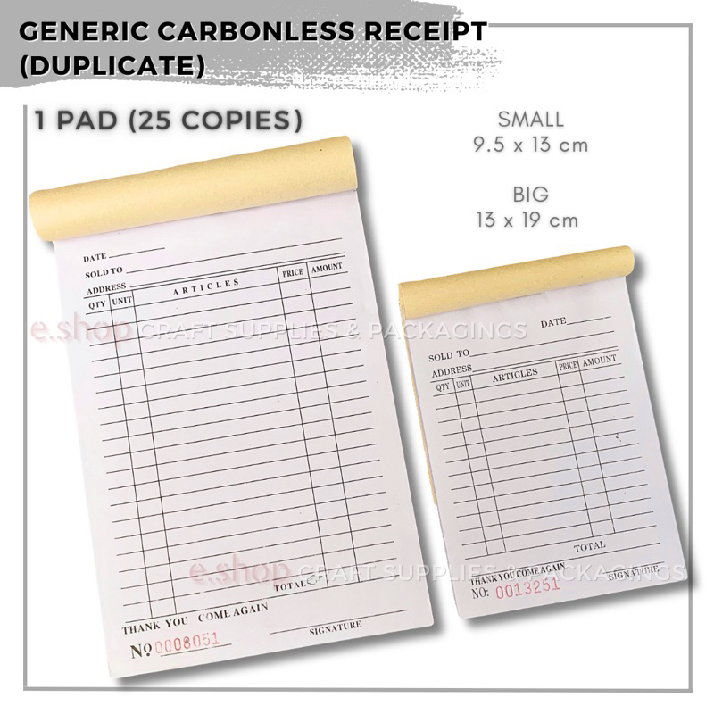 Generic Carbonless Receipt Resibo - Random | Shopee Philippines