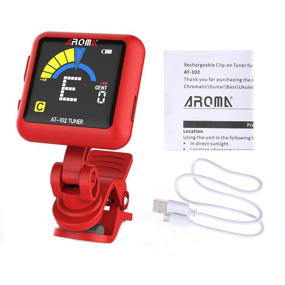 Aroma Guitar Tuner AT-102 Rechargeable Clip-on Tuner With Built-in ...