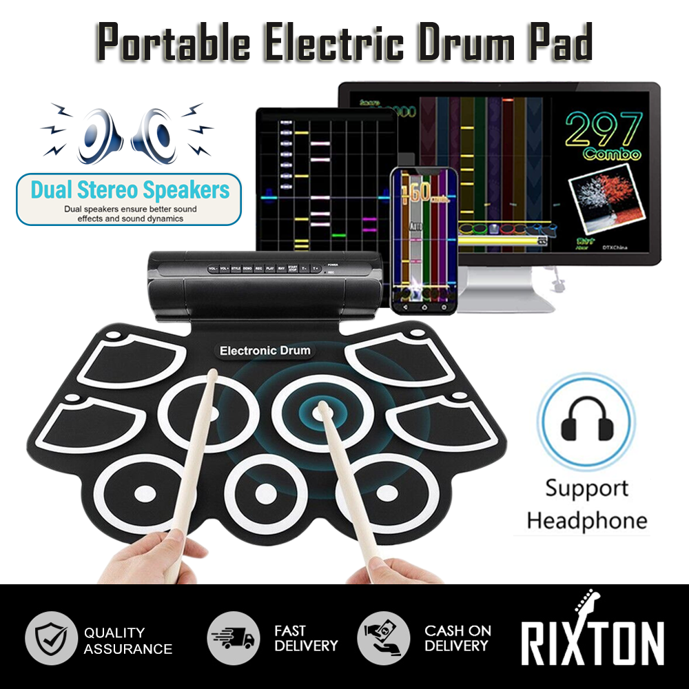 Rixton Digital Electronic Drum Set 9 Pads USB Roll Up Silicone Digital ...