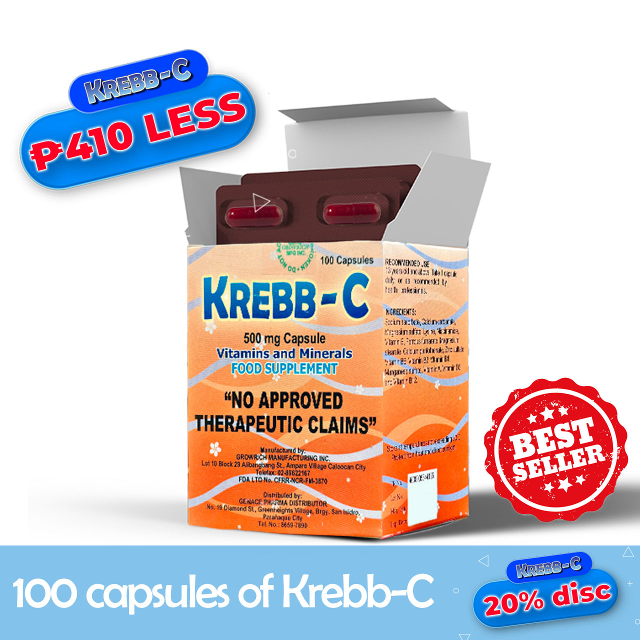 100 Capsules of Krebb-C Food Supplement | Shopee Philippines