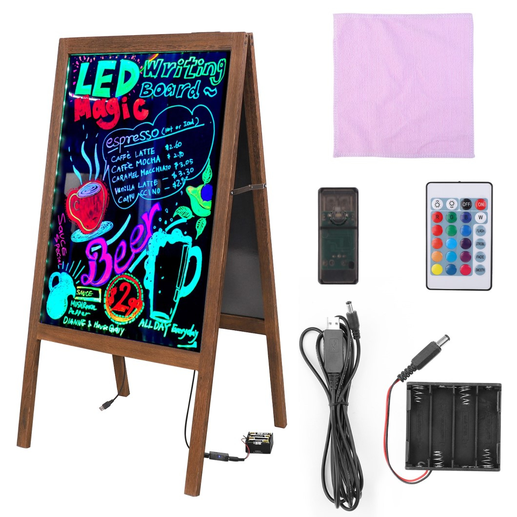Double Sided Chalkboard Standee/Menu Board with LED Lights for Coffee ...