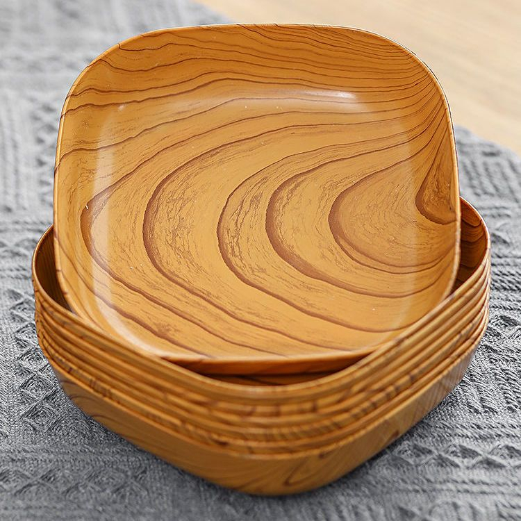 M&A PHC 6pcs [14cm] Kitchen Dining Square Plastic Plate Wooden Design ...