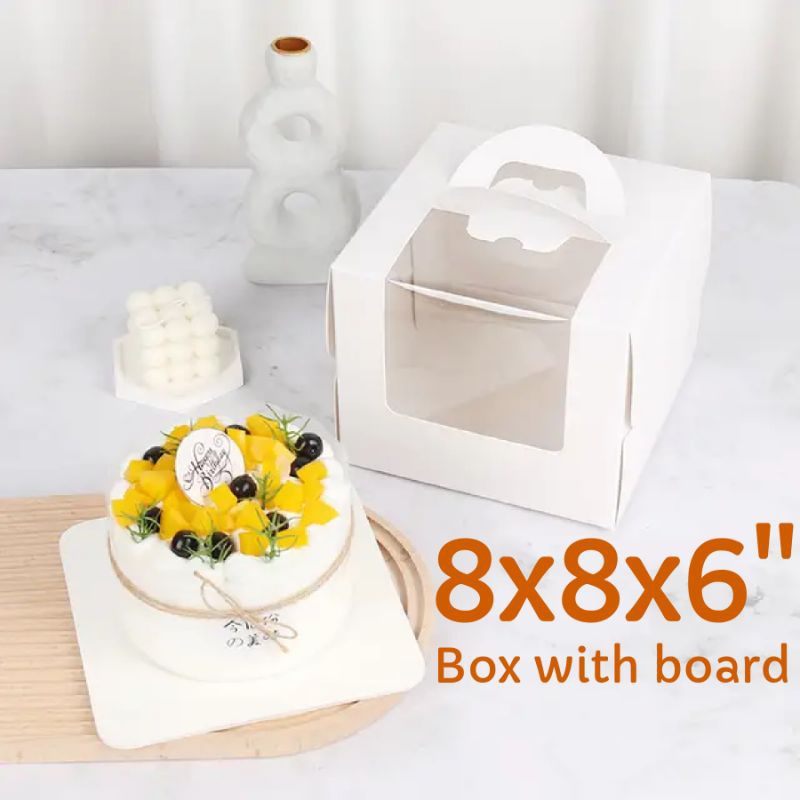 3 sets Sturdy 8x8x6" Cake Box with Handle (free board) | Shopee Philippines
