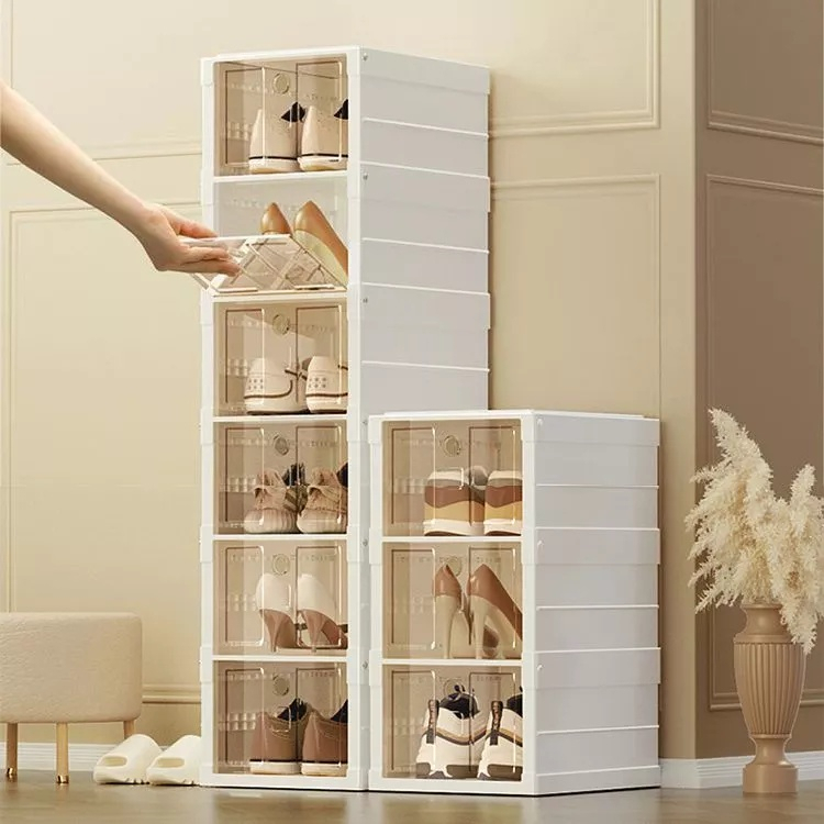 6 Layer Shoe Storage Cabinet Free Assembly Stackable Shoe Box Clear ...