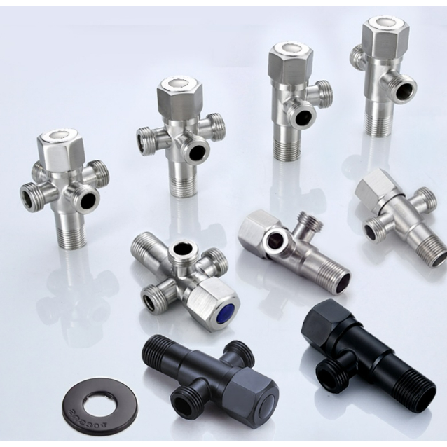 Real 304 Stainless Steel One/Two Way Angle Valve 1/2" With Ring Cover ...