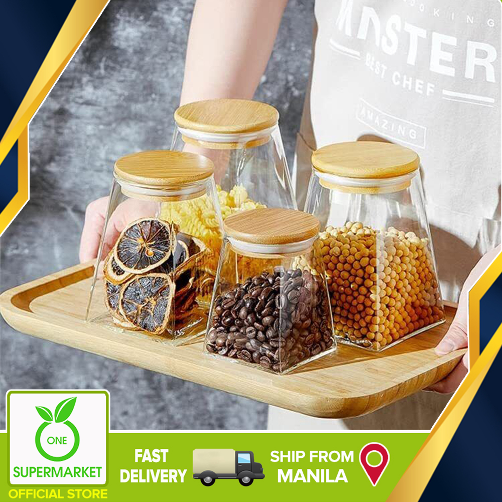 Kitchen Jars Food Container Food Storage Tank Pyramid Shape with Bamboo ...