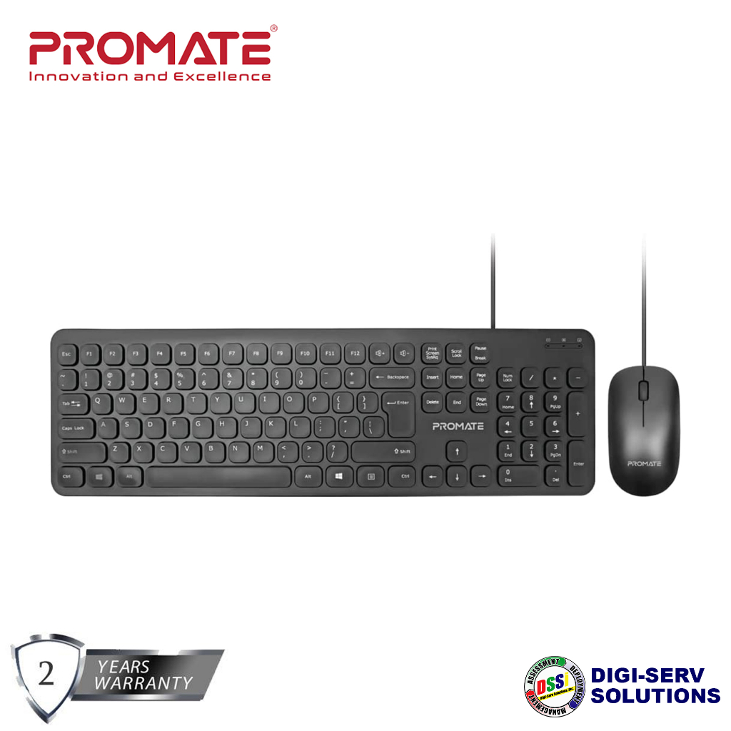 Promate Combo-KM2 Quiet Key Wired Compact KeyBoard & Mouse, 1200dpi, 5. ...
