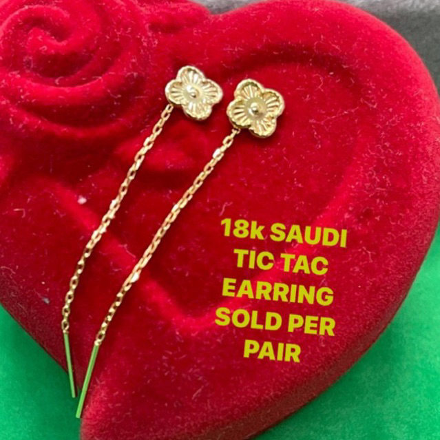 PAWNABLE 18k SAUDI GOLD CLOVER TIC TAC EARRING | Shopee Philippines