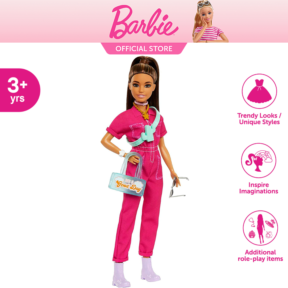 Barbie Fab Barbie The Movie Fashion Doll in Pink Jumpsuit with Pet and ...