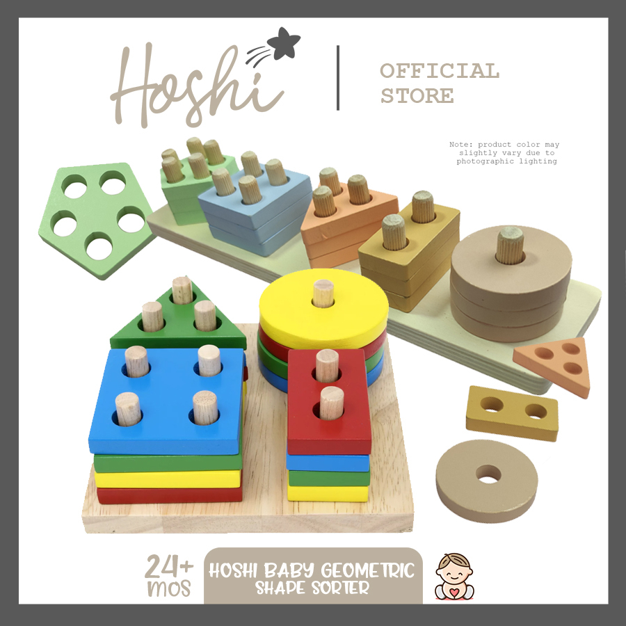 Hoshi Baby Geometric Shape Sorter, Montessori Wooden Educational Baby ...