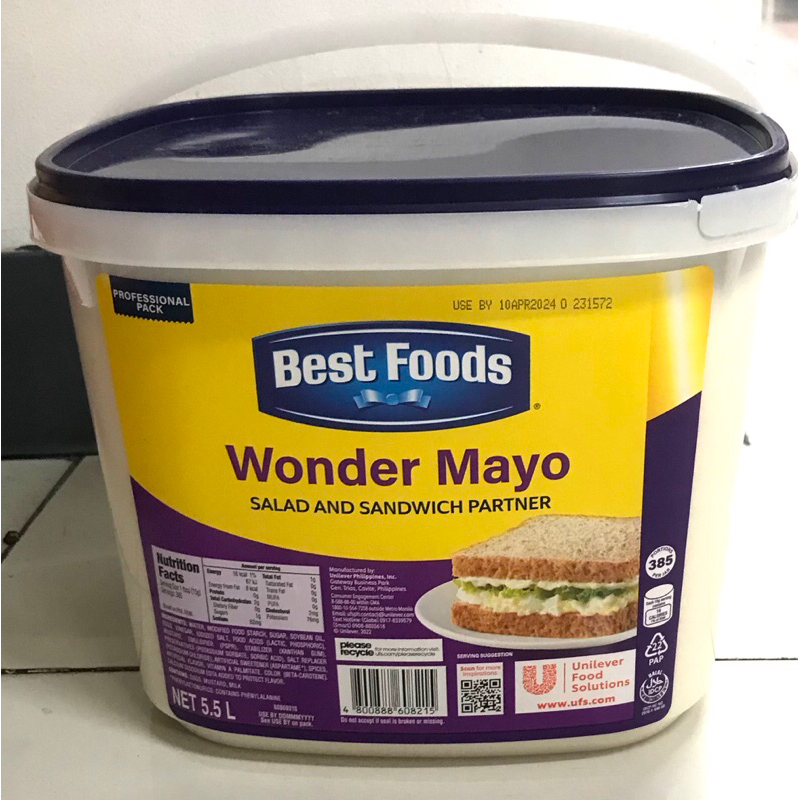 5.5L Best Foods Wonder Mayo Salad and Sandwich Partner Mayonnaise ...