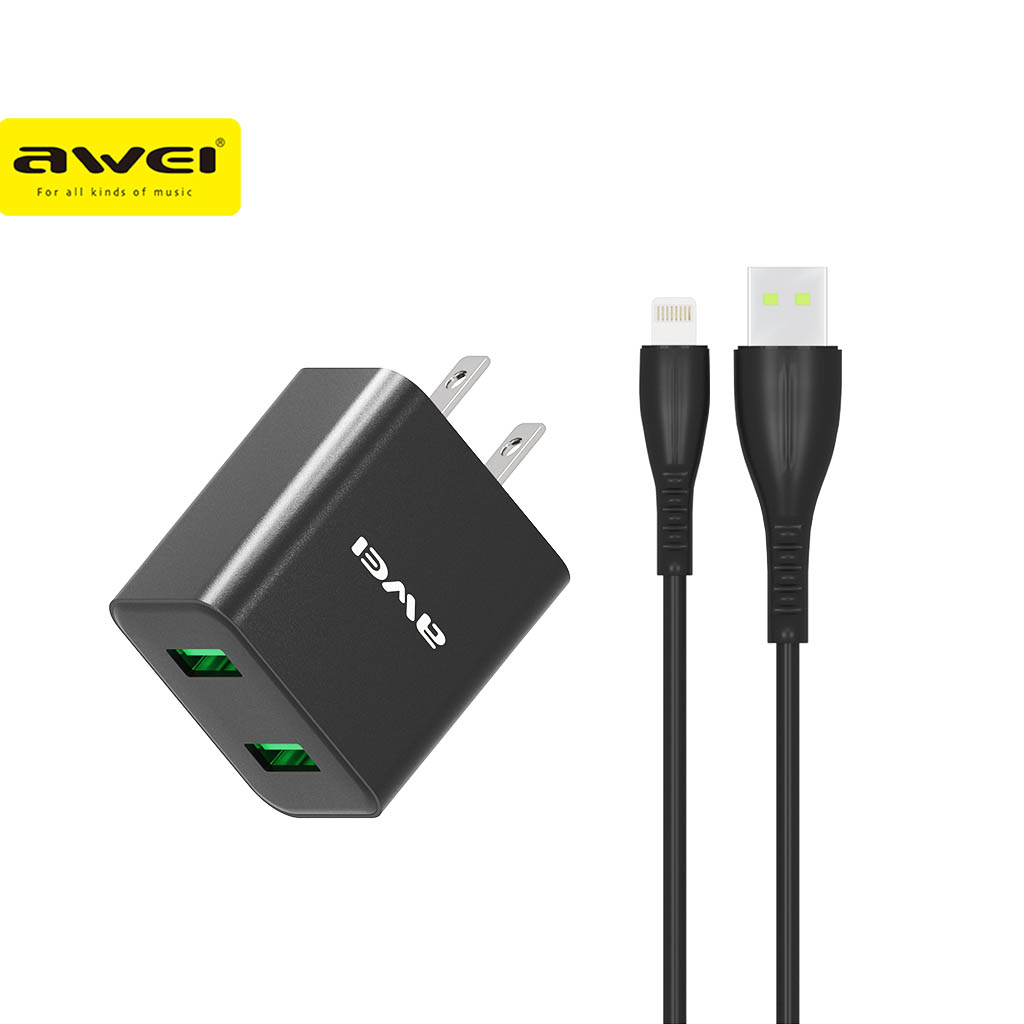 Awei C-10L Fast Charging Dual USB Output Port Charger With 1 Meter Data ...