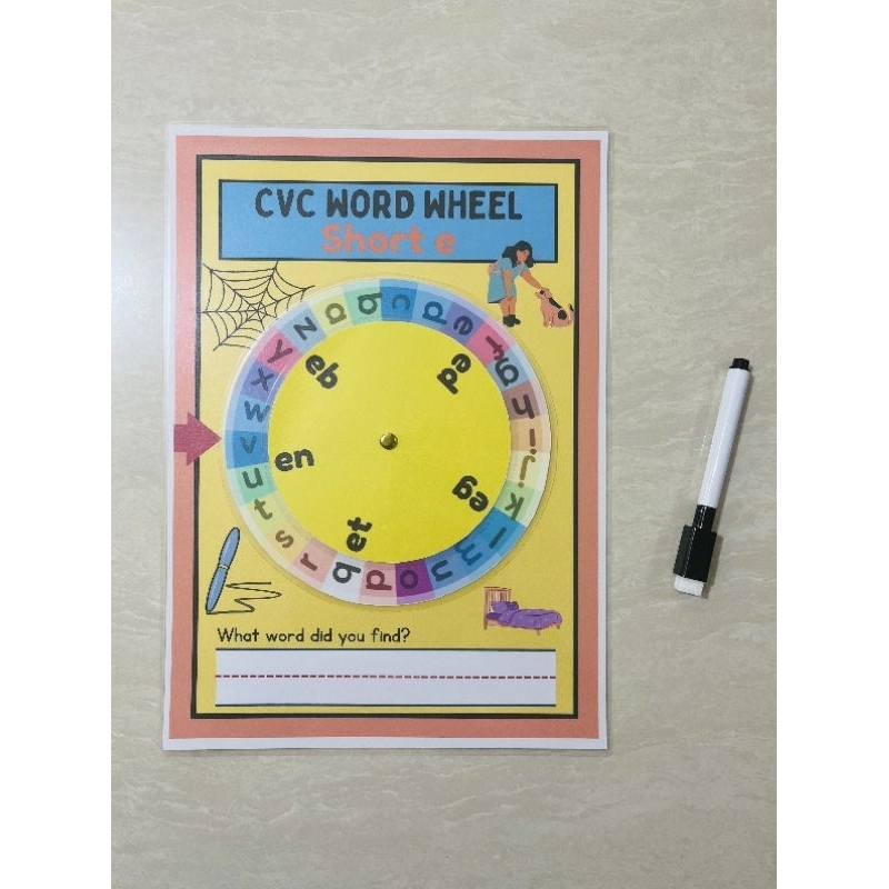 CVC Short Vowel "E" Word Wheel with free marker erasable | Shopee ...