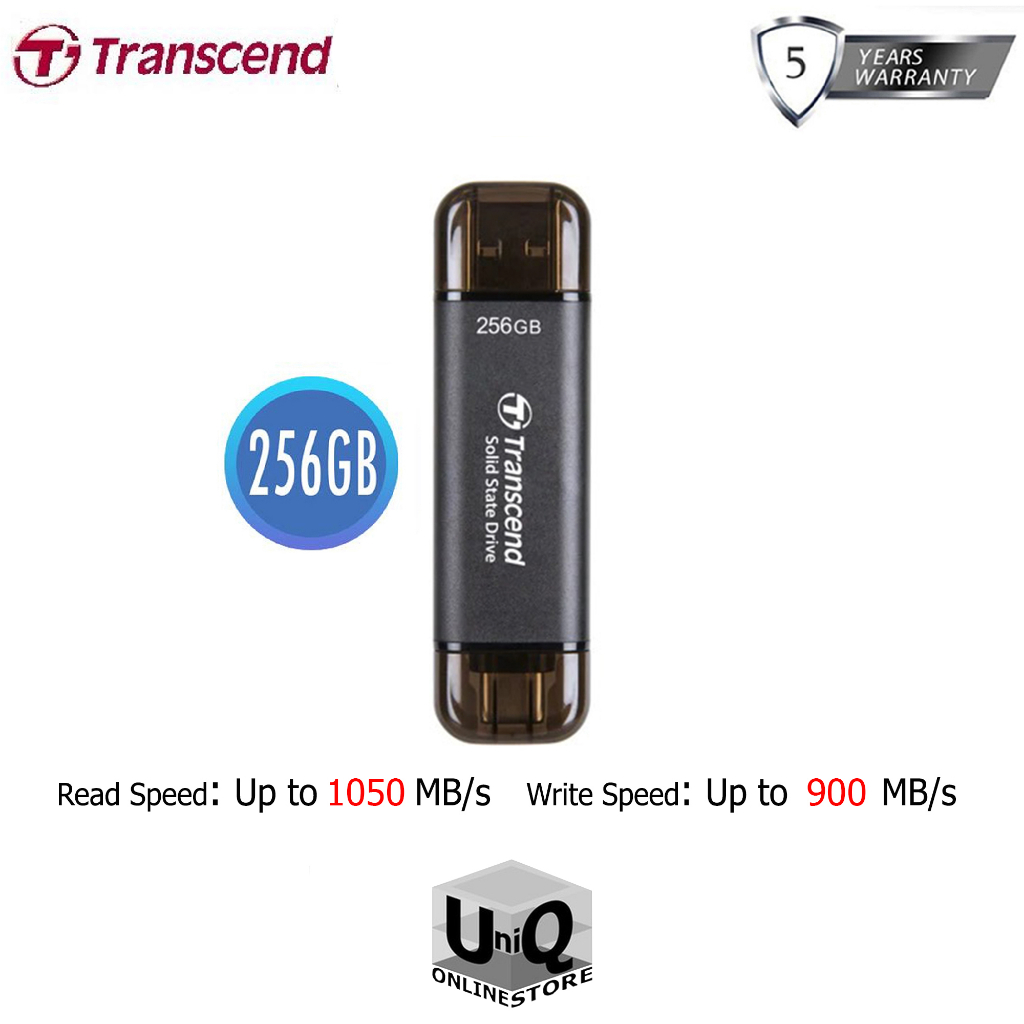 Transcend 256GB Dual USB Portable SSD ESD310C, Up to 1050 MB/s Read and ...