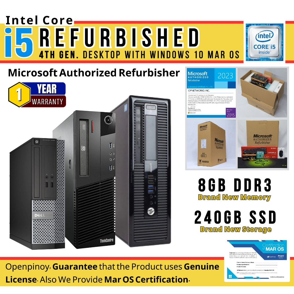 Refurbished Intel Core i5 4th/6th/8th/9th Gen. Desktops with Licensed ...