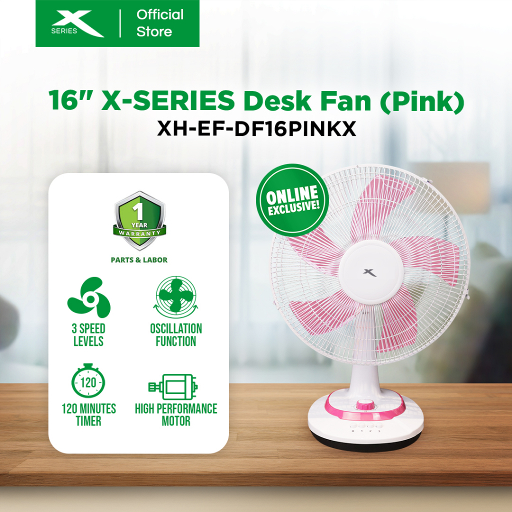 X-SERIES 16 inches Desk Fan 3-Speed with Timer (Pink Blade) (XH-EF ...